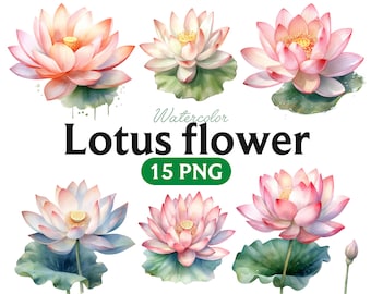 Lotus Flower Clipart Bundle 20 High Quality,watercolor Water Floral ...