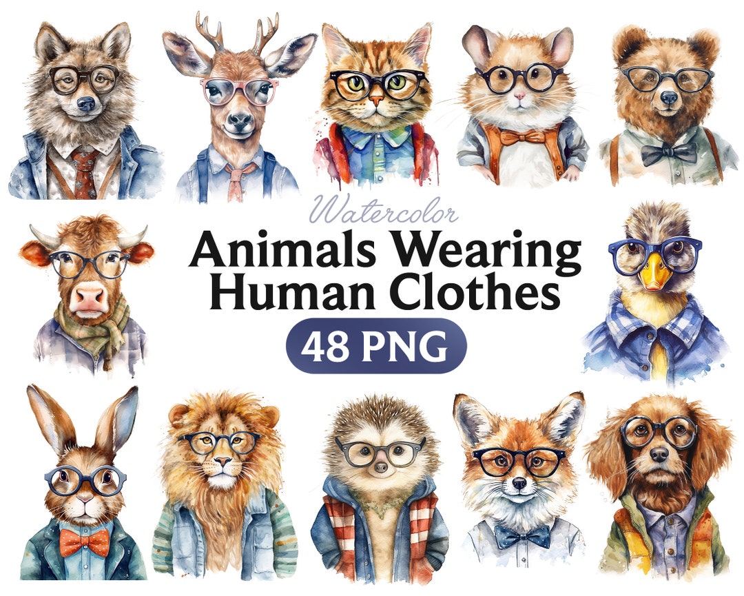 Animals Wearing Human Clothes Watercolor, Animals Wearing Human Clothes ...