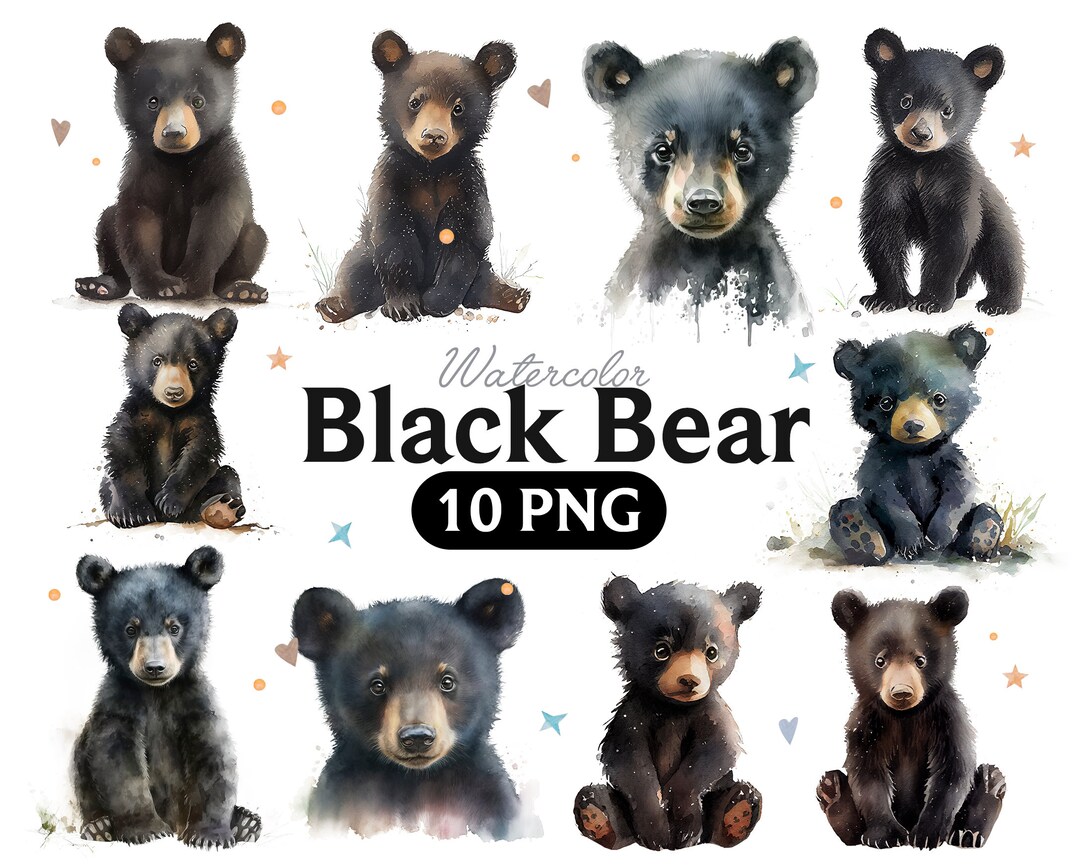 Black Bear Watercolor Clipart, Cute Black Bear Graphics, Nursery Decor ...