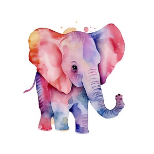Elephant Watercolor Clipart, Elephant PNG, Nursery Decor Wall Art ...