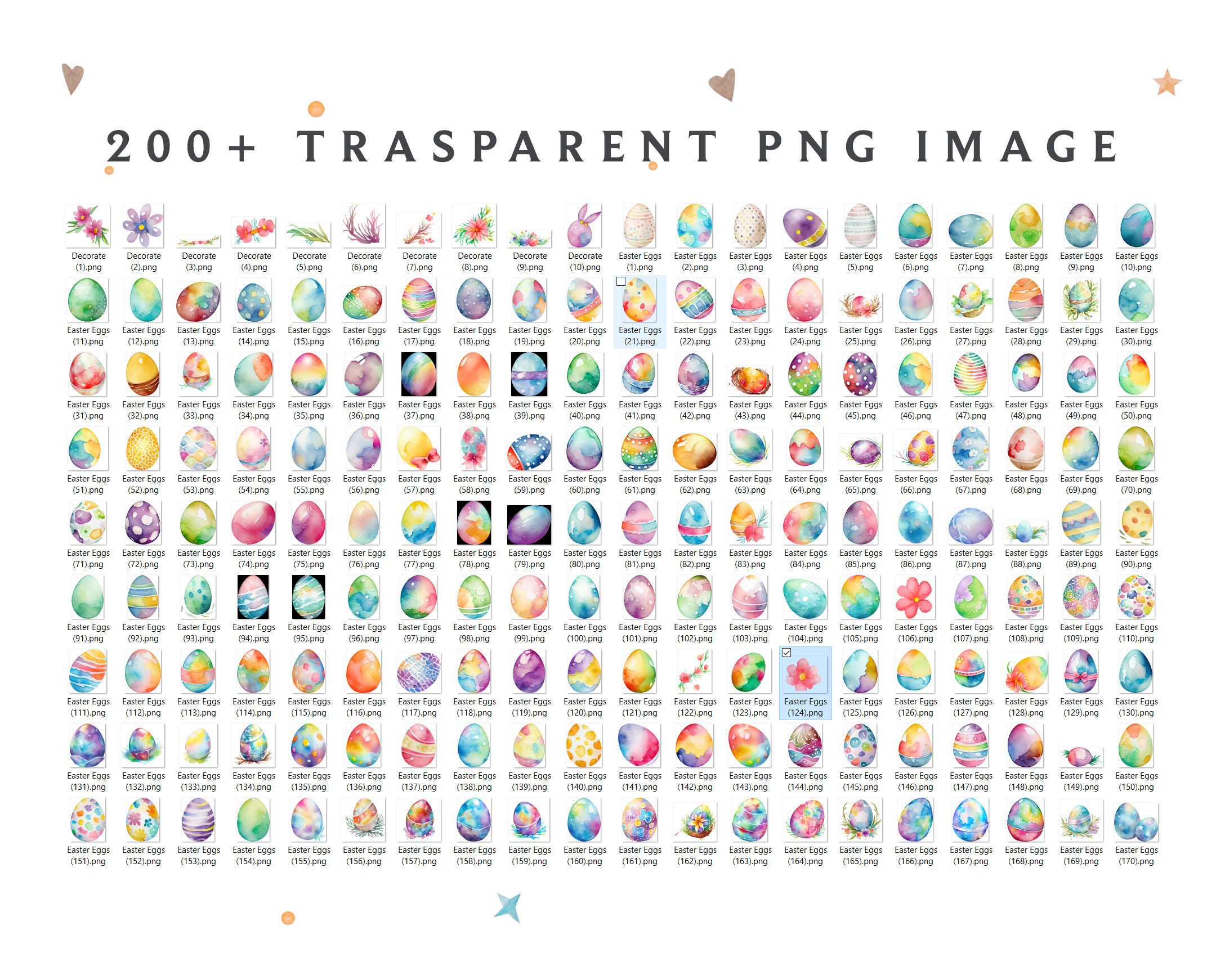 Watercolor Easter Eggs Clipart: 229 PNG Art Graphics (digital Download ...