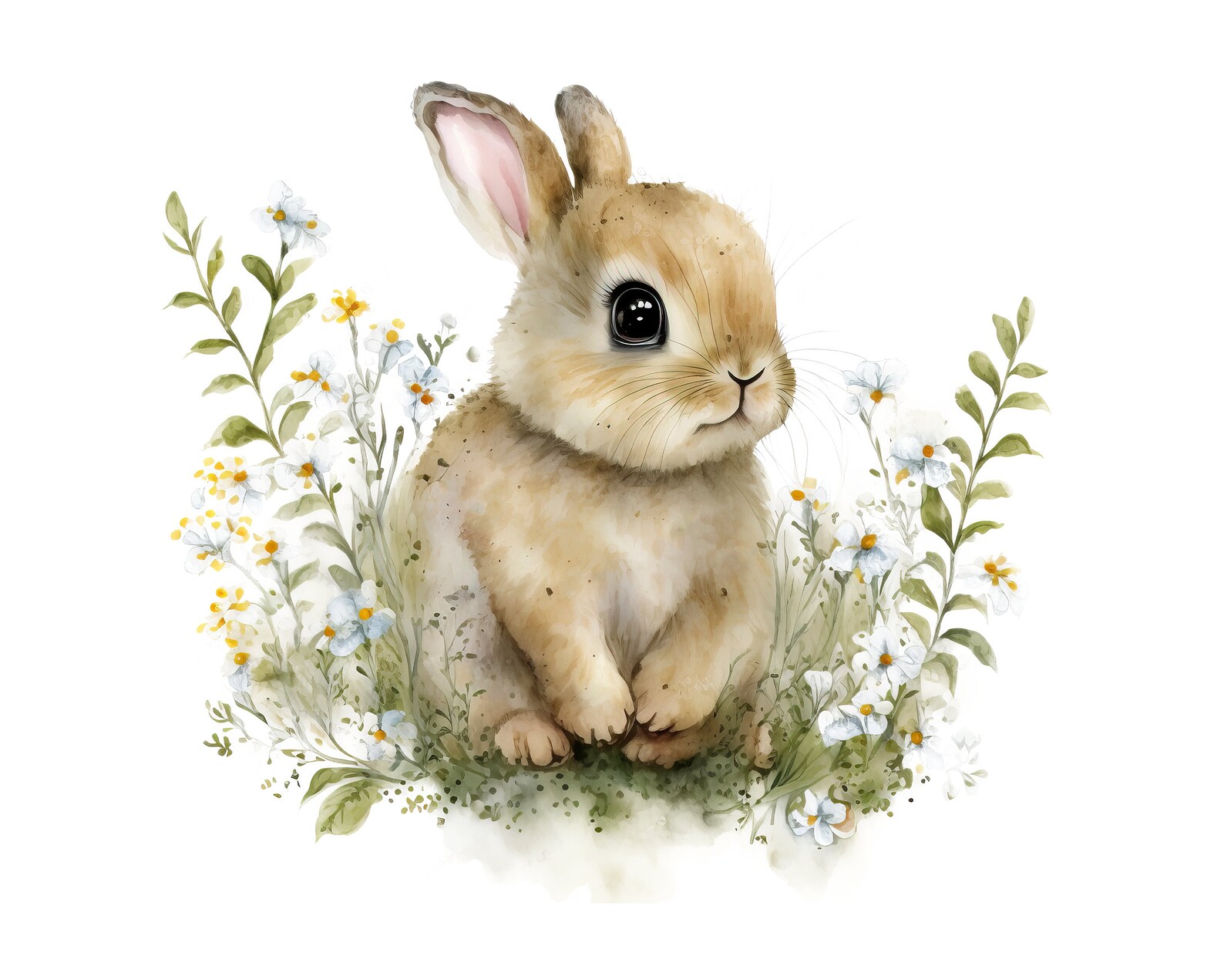 Watercolor Easter Bunny Clipart: Floral Spring Rabbit PNG (digital ...