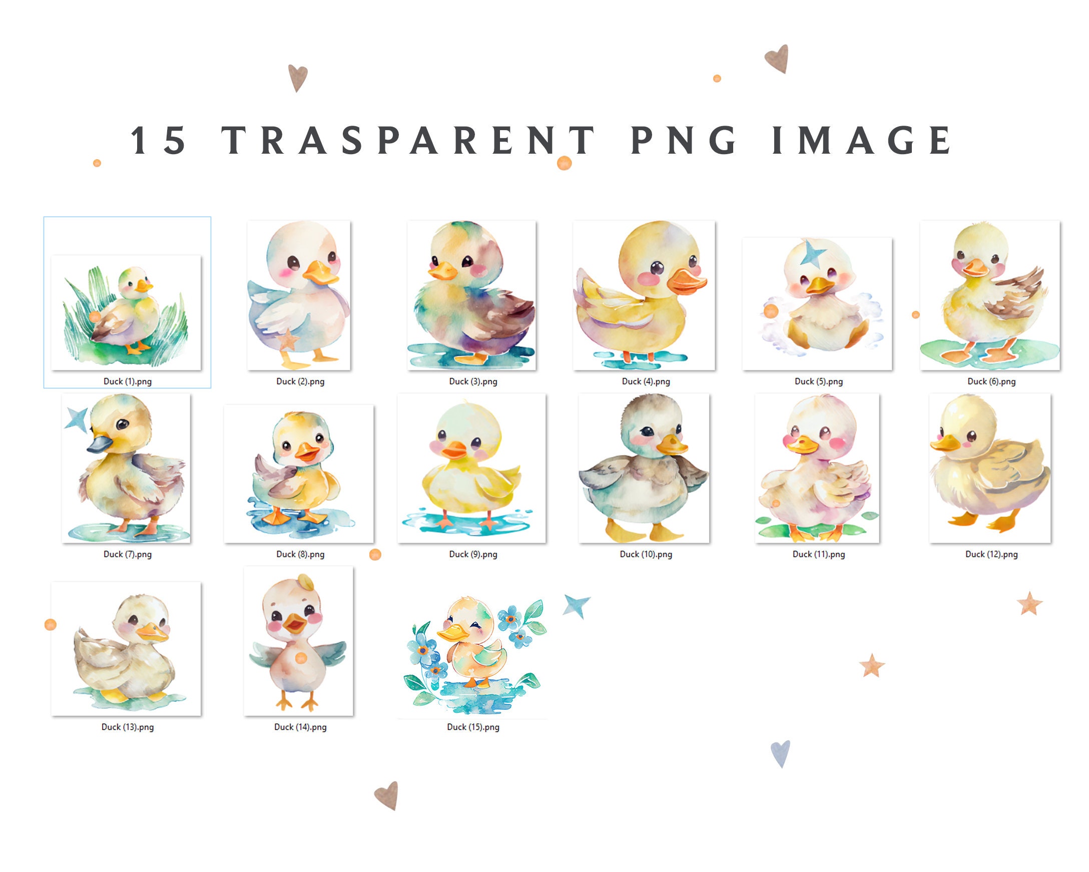 Duck Watercolor Clipart Cute Bird Baby Shower Graphics - Etsy