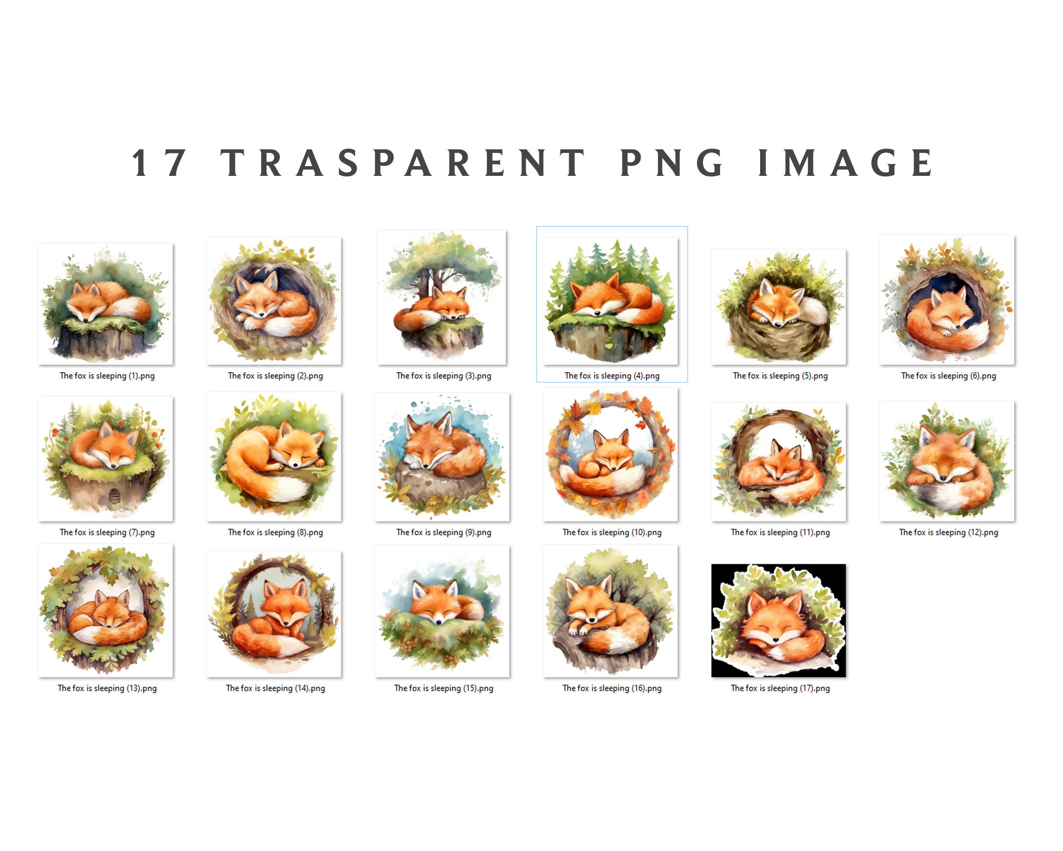 Cute Sleeping Fox Clipart PNG Watercolor Baby Fox Clip Art - Etsy