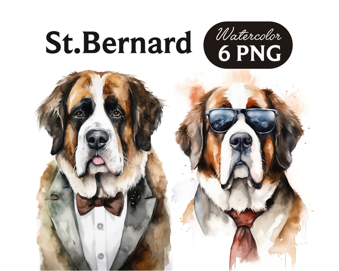 St. Bernard Clipart, Cute Dog Clipart, Dog PNG, Watercolor St. Bernard ...