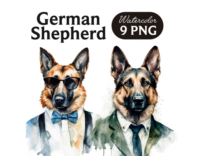 German Shepherd Clipart Watercolor Bundle | Dog Portrait | German ...