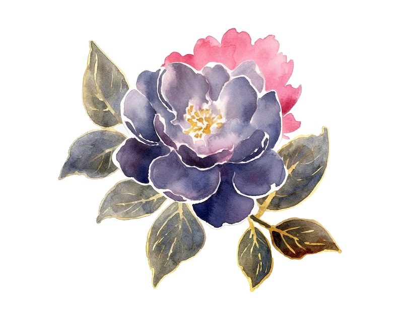 Flowers PNG Watercolor Flower Clipart Blue and Pink - Etsy