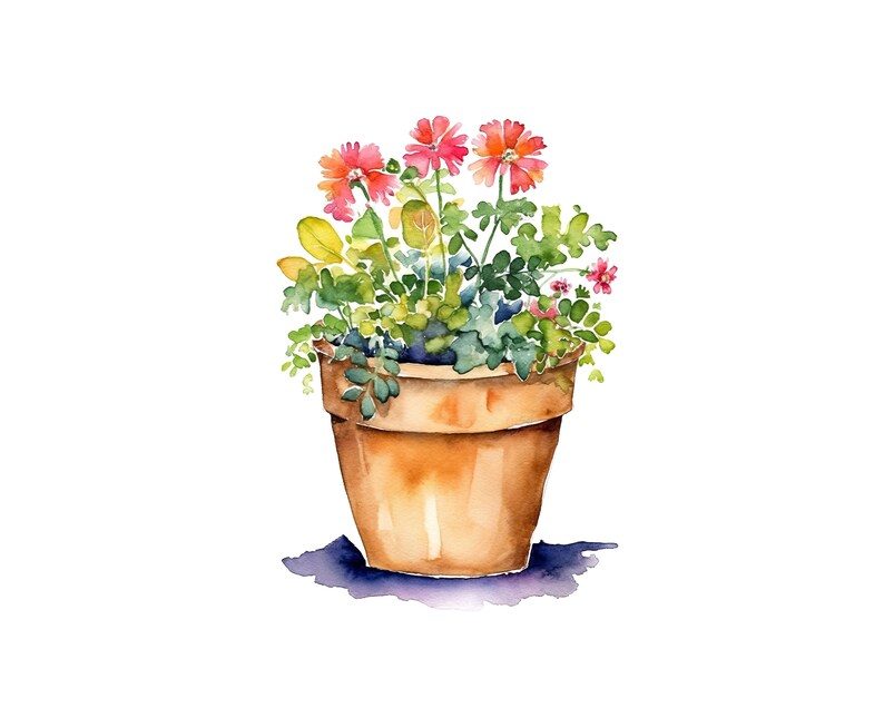 Flower Pot Clipart watercolor Flower Pot Spring Garden PNG - Etsy