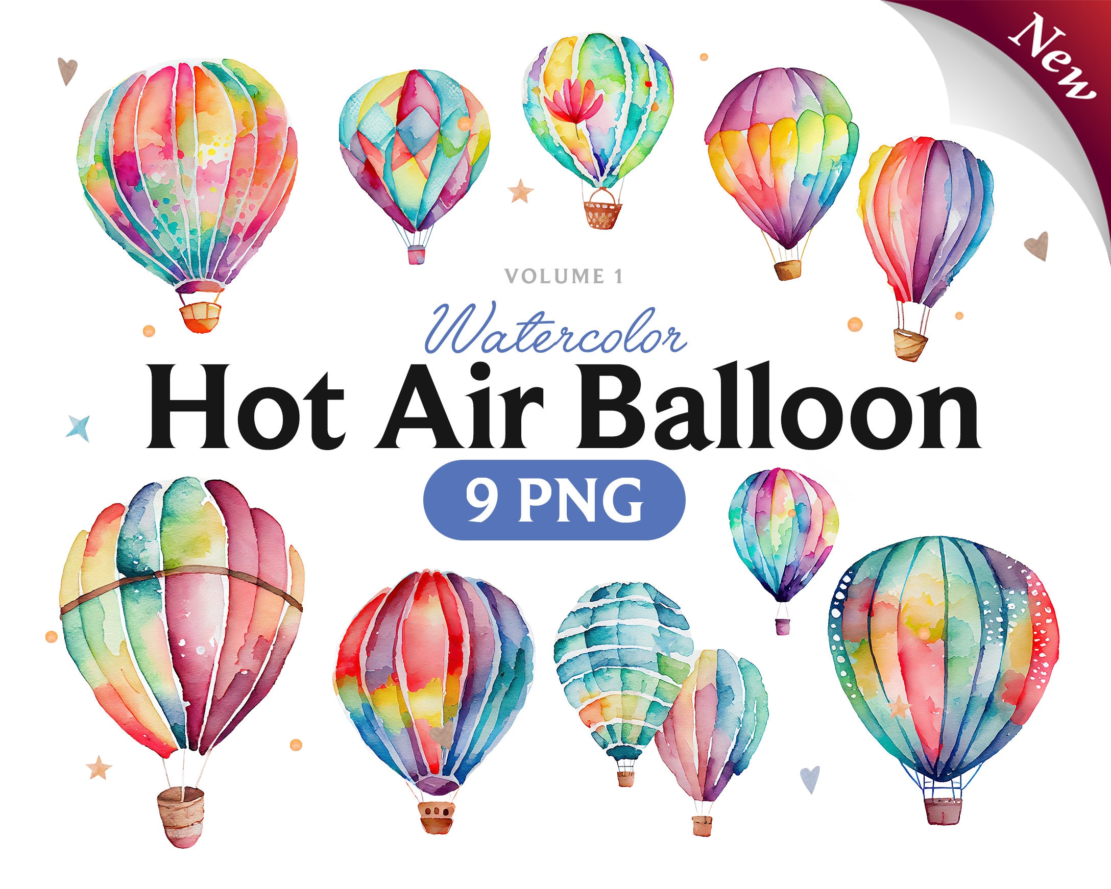 Hot Air Balloons Png Watercolor Hot Air Balloons Hot Air - Etsy Australia