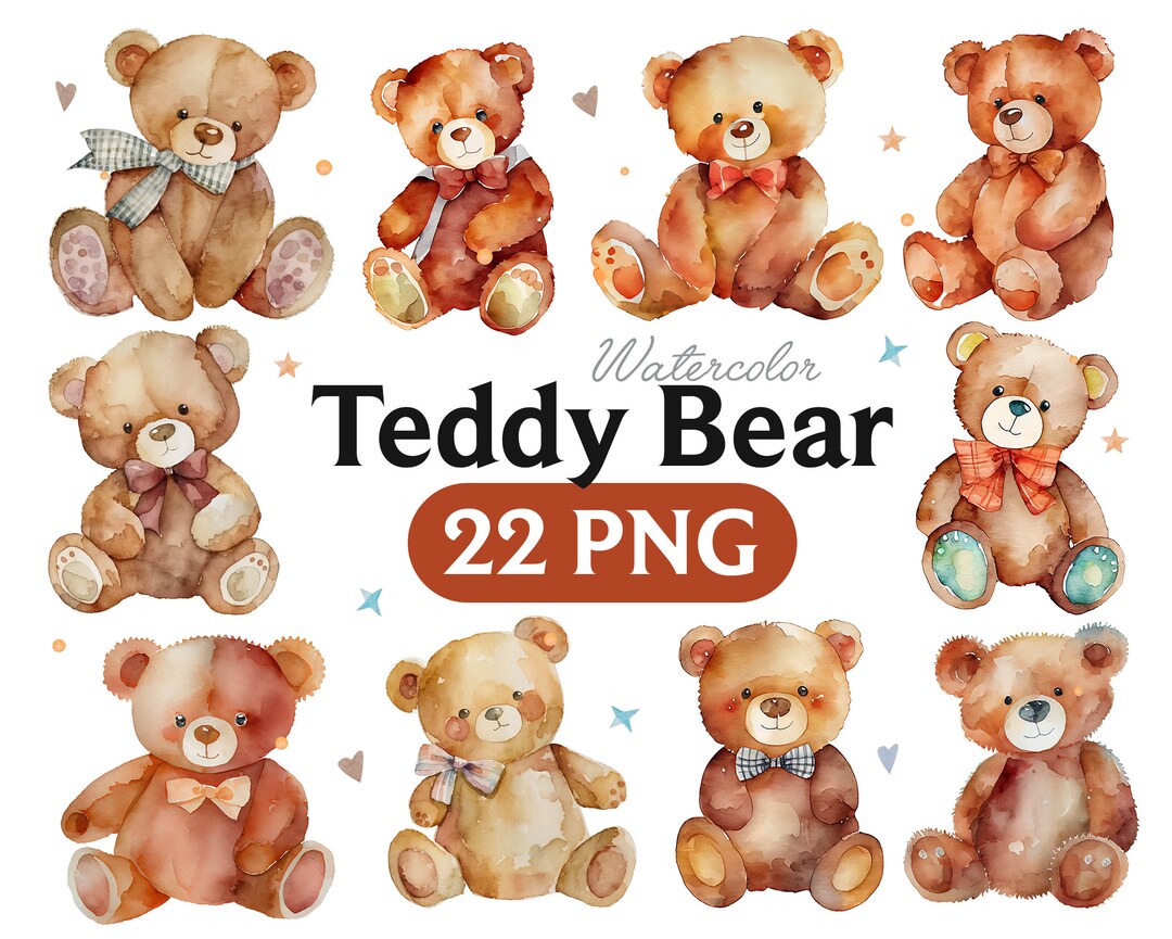Watercolor Teddy Bear Clipart, Watercolor Baby Shower Clipart, Teddy ...