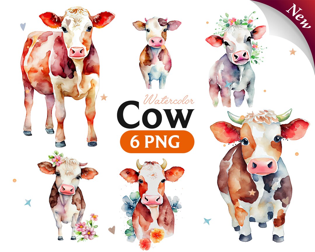 Cow Watercolor Clipart, Cow Png, Nursery Decor Wall Art, Farm Animal ...