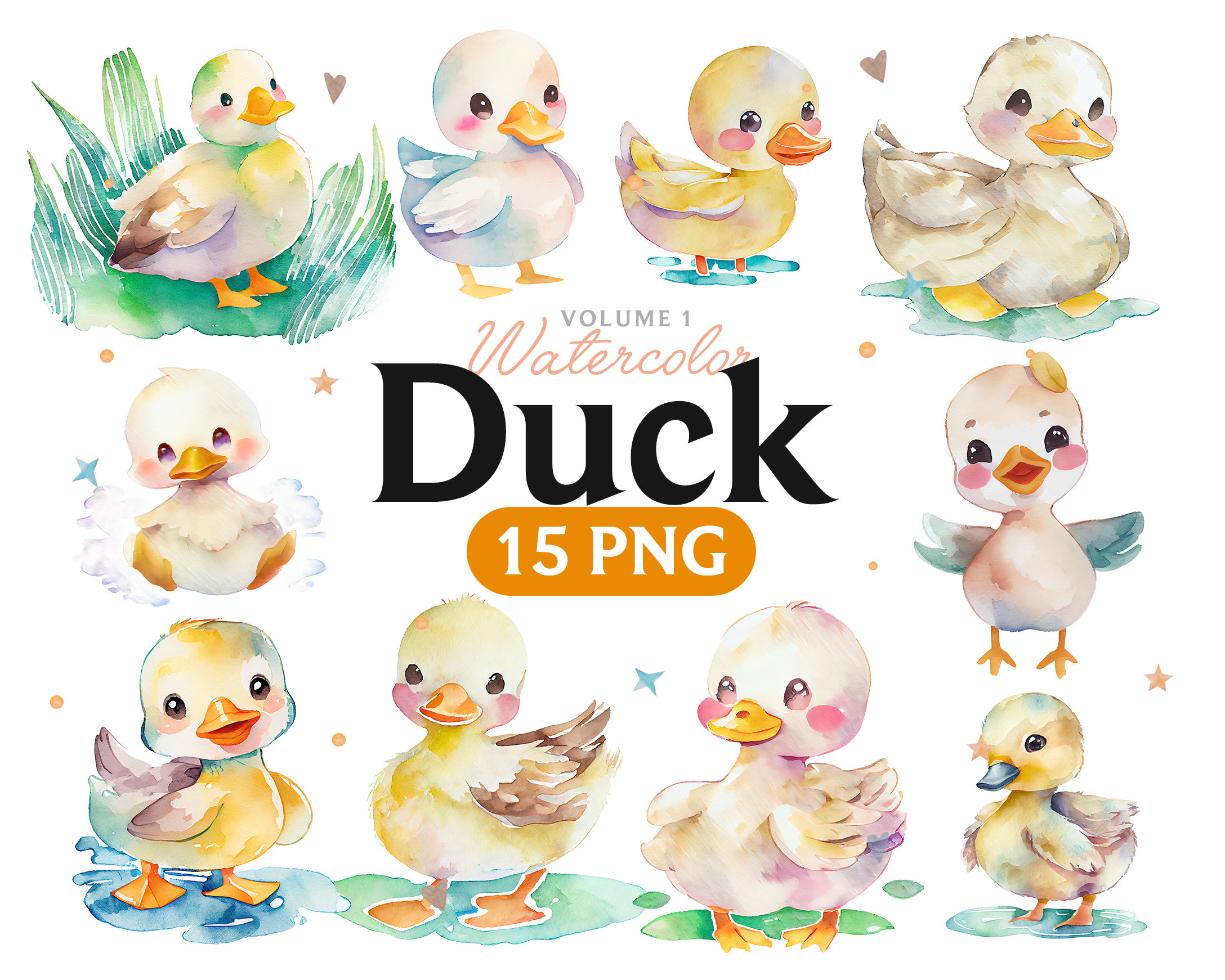 Duck Watercolor Clipart Cute Bird Baby Shower Graphics - Etsy