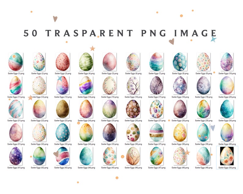 Watercolor Easter Eggs Clipart: 50 PNG Art Graphics (digital Download ...