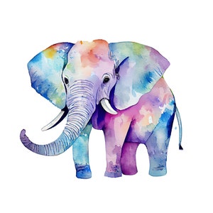 Elephant Watercolor Clipart, Elephant PNG, Nursery Decor Wall Art ...