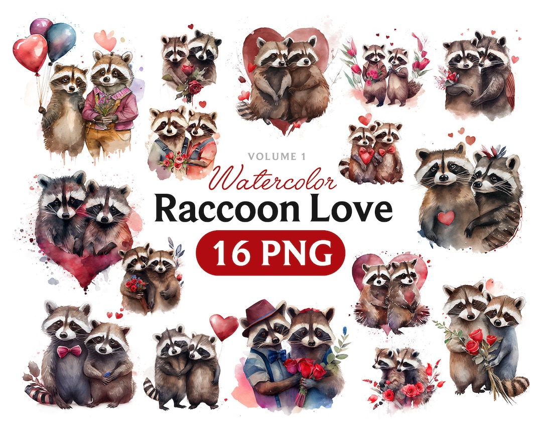 Raccoon Love Png, Watercolor Raccoon Love, Raccoon Love Clipart ...