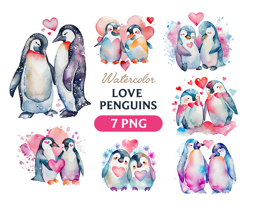 Watercolor Penguins, Penguins Clipart, Love Penguins PNG, Penguins Art ...