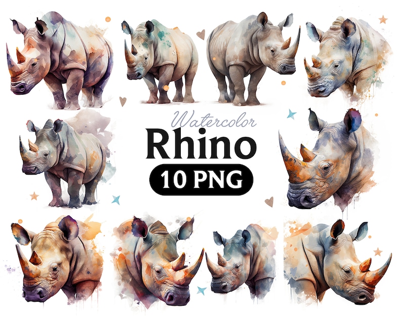 Rhino Watercolor Rhino Clipart Rhino Decor Wall Art Rhino - Etsy