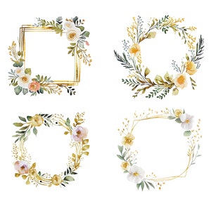 Flowers, White and Gold Floral Clipart, Floral Watercolor Clipart ...