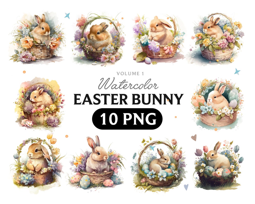 Easter Bunny Watercolor Clipart, Bunny Watercolor Clipart, Baby Bunny ...
