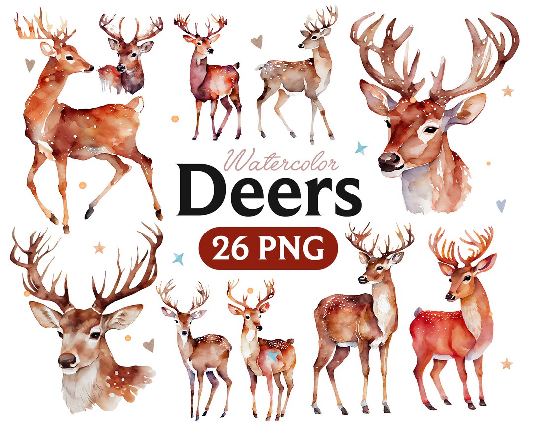 Watercolor Deer Clipart, Nursery Decor, Deer PNG, Watercolor Animals ...