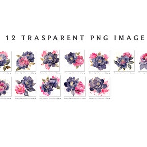 Flowers PNG, Watercolor Flower Clipart, Blue and Pink Watercolor Bundle ...