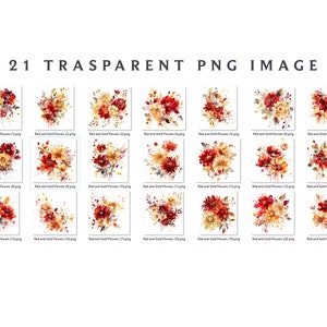 Red and Gold Floral Clip Art, Digital Instant Download Painted ...