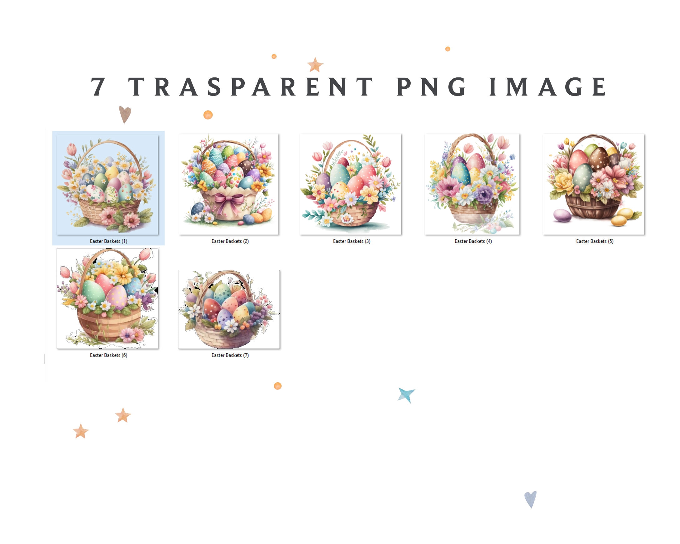 Watercolor Easter Baskets Clipart: Floral Egg PNG (7 Files) - Etsy