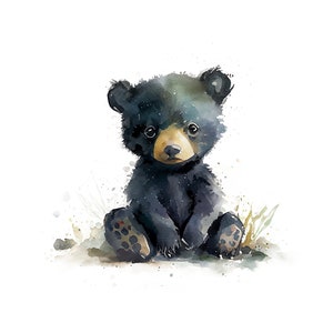 Black Bear Watercolor Clipart, Cute Black Bear Graphics, Nursery Decor ...