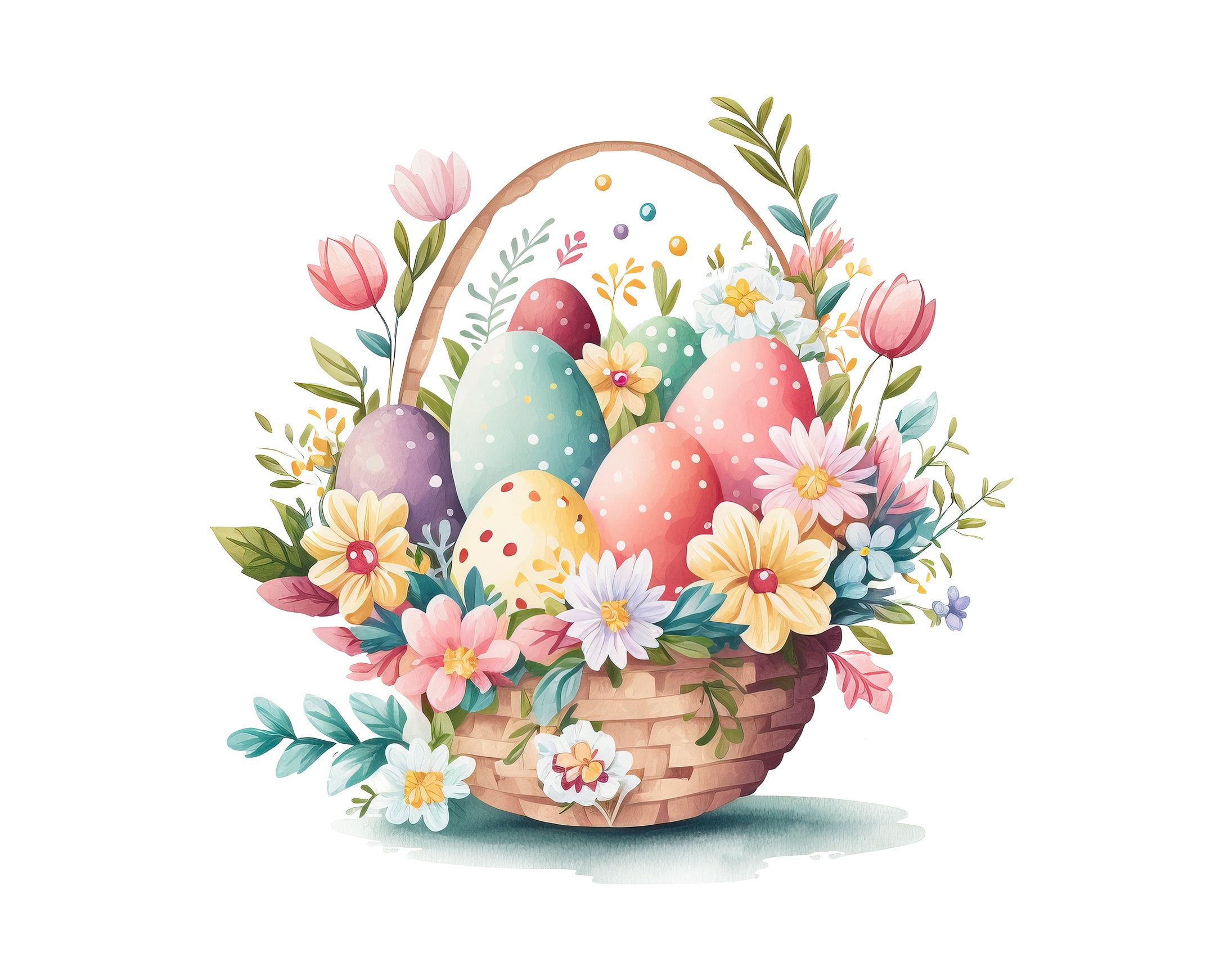 Watercolor Easter Baskets Clipart: Floral Egg PNG (7 Files) - Etsy