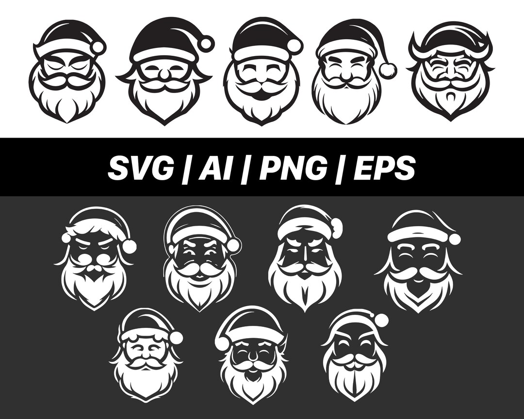 Santa Claus Svg Bundle, Santa Face Svg, Santa Head Svg, Holiday Svg ...