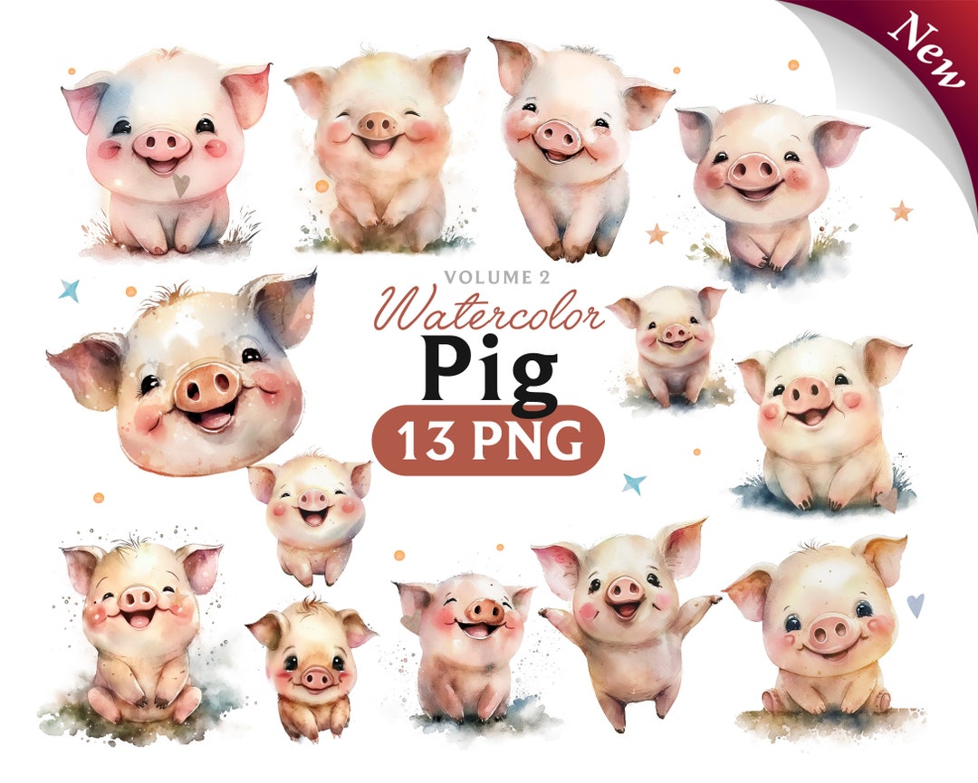 Cute Pig, Watercolor Pig, Pig Clipart, Pig PNG, Pig Clipart, Pig Art ...