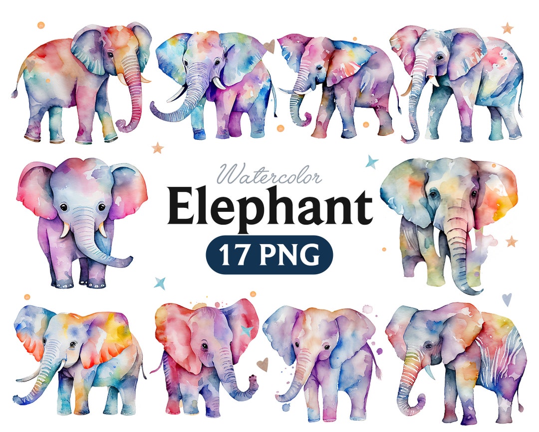 Elephant Watercolor Clipart, Elephant PNG, Nursery Decor Wall Art ...
