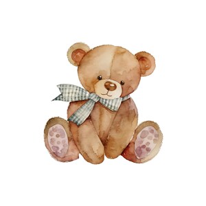 Watercolor Teddy Bear Clipart, Watercolor Baby Shower Clipart, Teddy ...