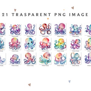 Cute Octopus Watercolor Clipart Bundle, Octopus, Octopus Png, Octopus ...