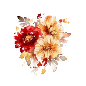 Red and Gold Floral Clip Art, Digital Instant Download Painted ...