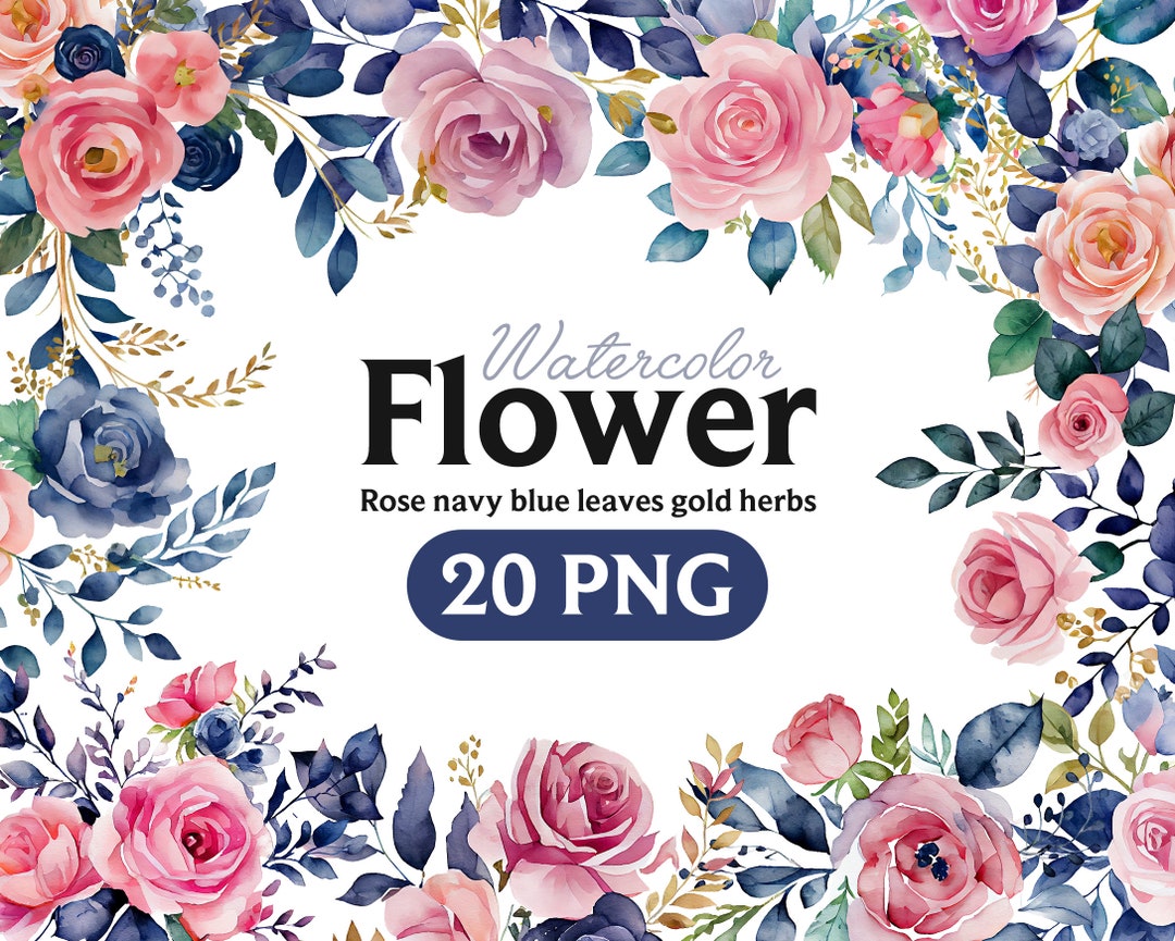 Watercolor Flower Navy Blue Roses, Floral Garden Bouquets PNG Clipart ...
