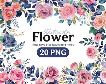 Watercolor Flower Navy Blue Roses, Floral Garden Bouquets PNG Clipart ...