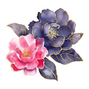 Flowers PNG, Watercolor Flower Clipart, Blue and Pink Watercolor Bundle ...