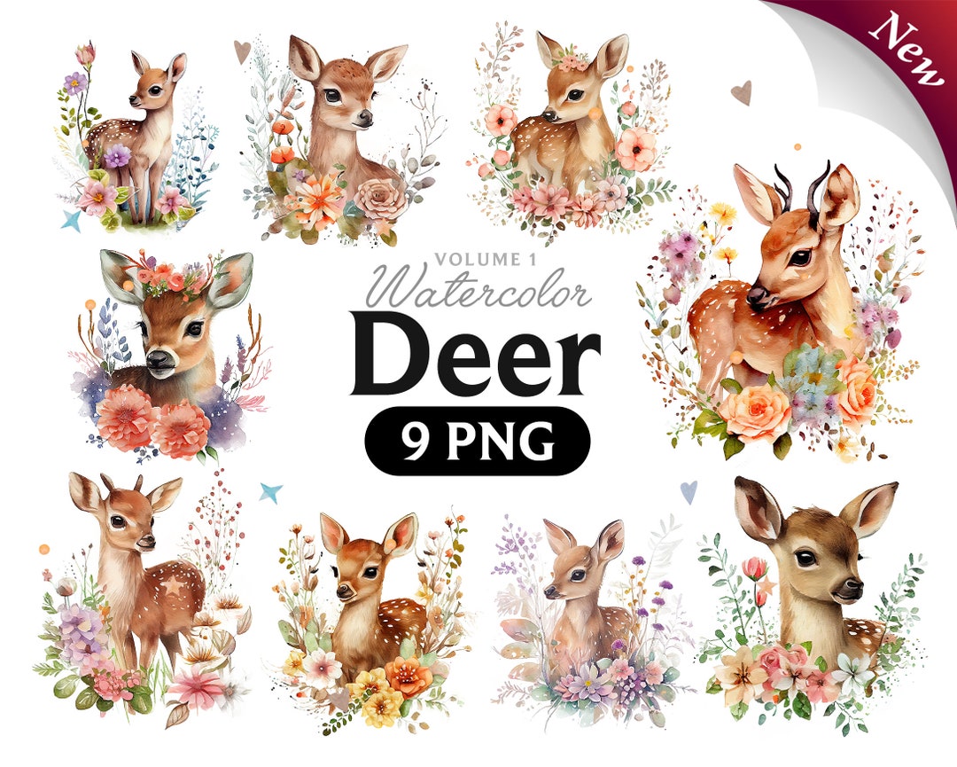 Deer Watercolor Clipart, Cute Fawn Baby Shower Graphics, Nursery Decor ...