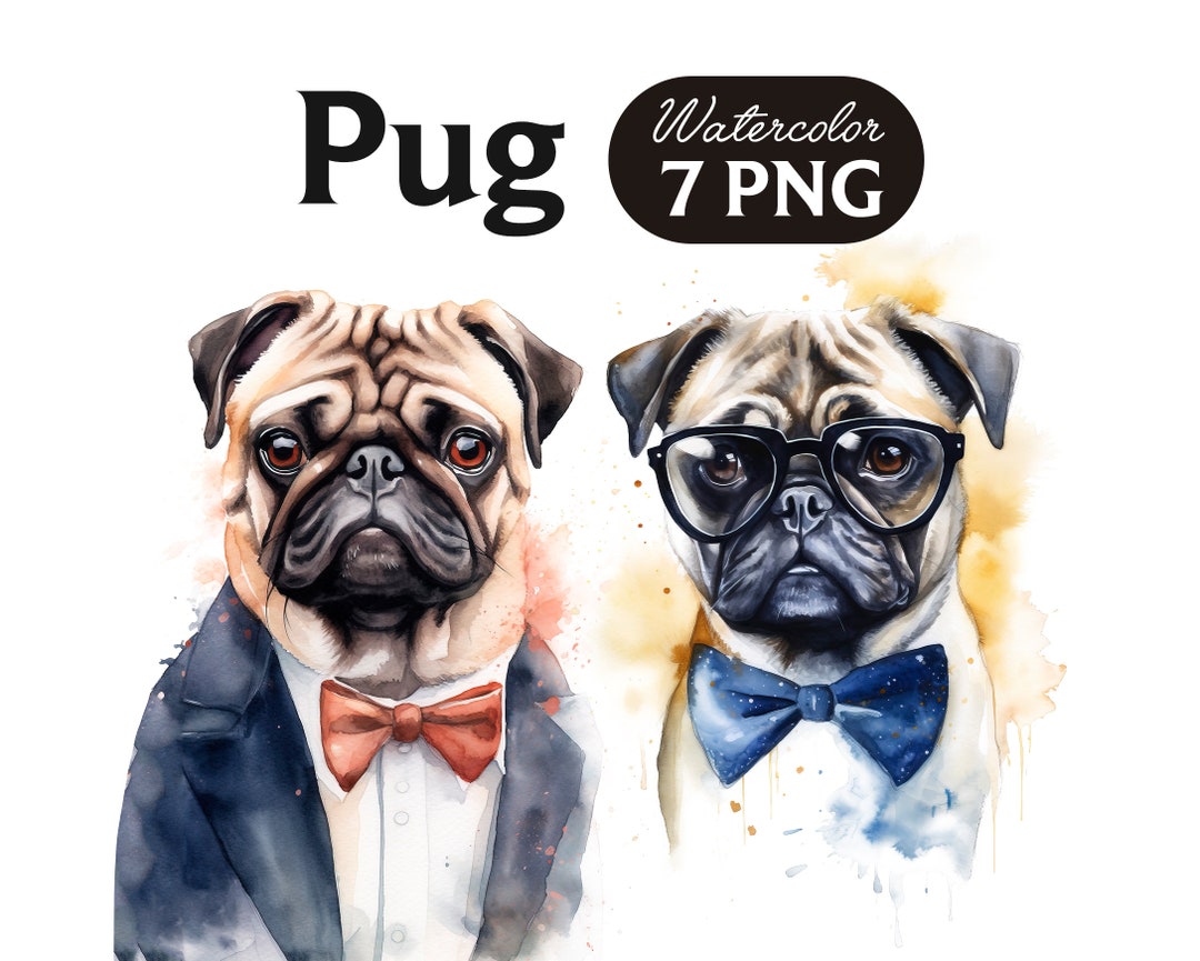Pug Clipart, Cute Dog Clipart, Dog PNG, Watercolor Pug PNG, Dog ...
