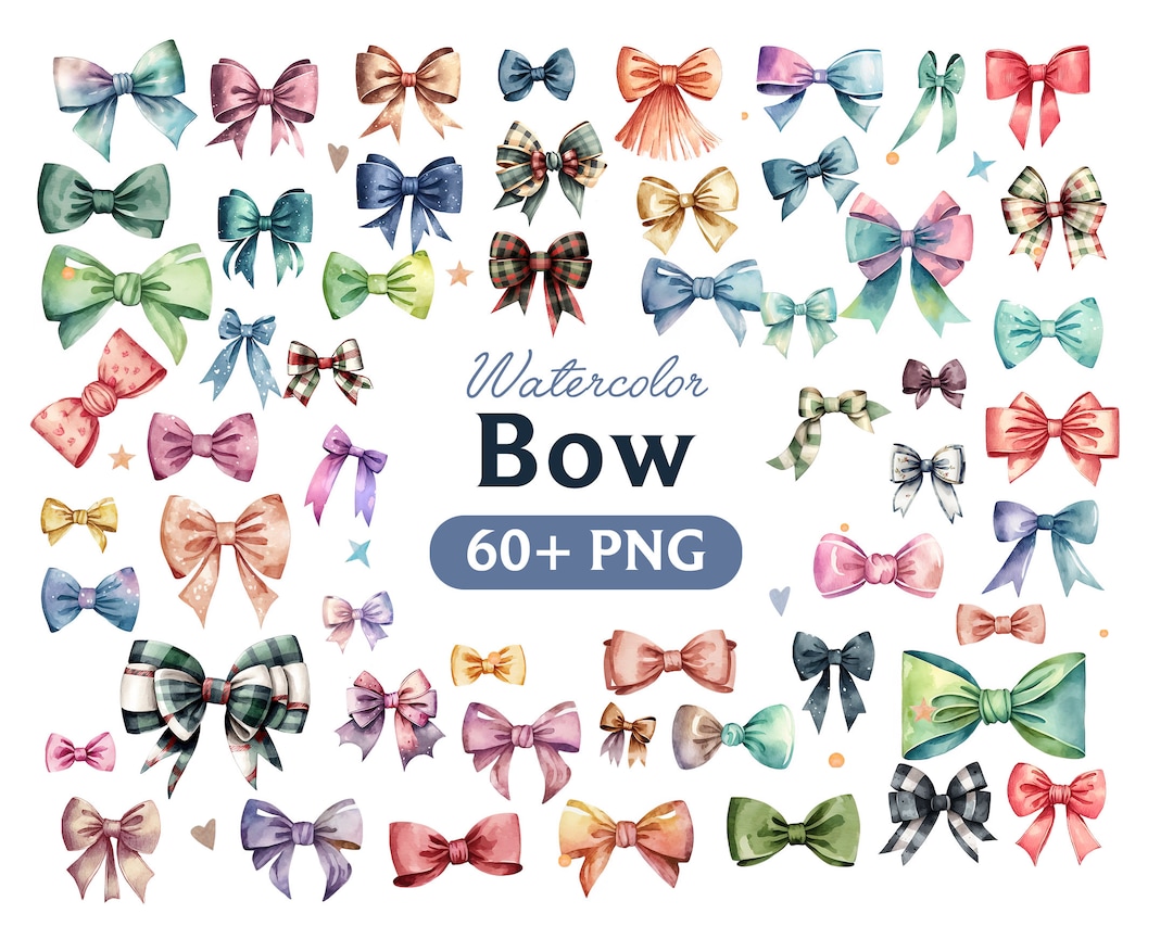 Watercolor Bow Clipart: 61 Ribbon PNG Graphics (digital Download) - Etsy