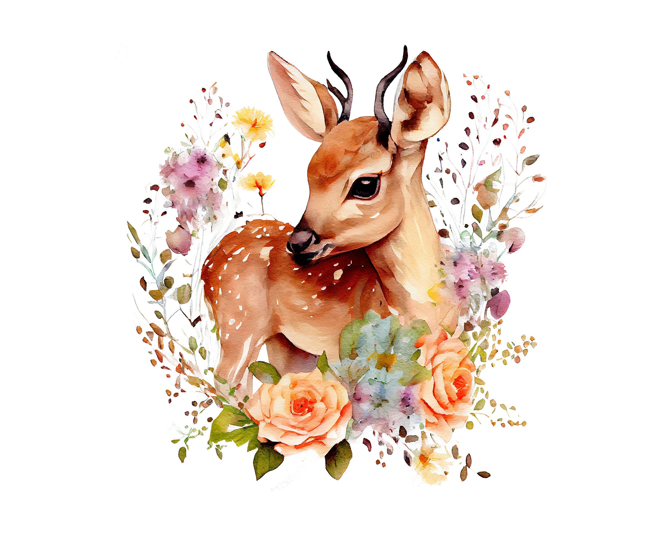 Deer Watercolor Clipart Cute Fawn Baby Shower Graphics - Etsy
