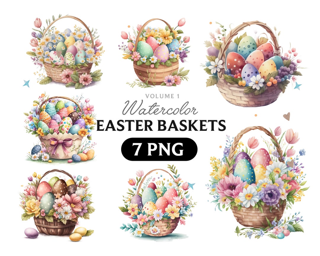 Watercolor Easter Baskets Clipart: Floral Egg PNG (7 Files) - Etsy