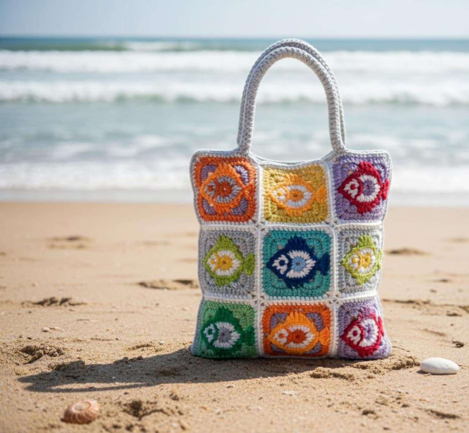 Crochet Fish Granny Square Pattern | Nautical Motif PDF | Coastal Home ...