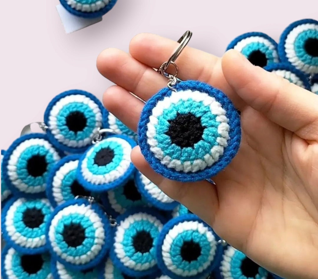 Crochet Keychain Pattern, Evil Eye Keychain Pattern, Crochet Keychain ...