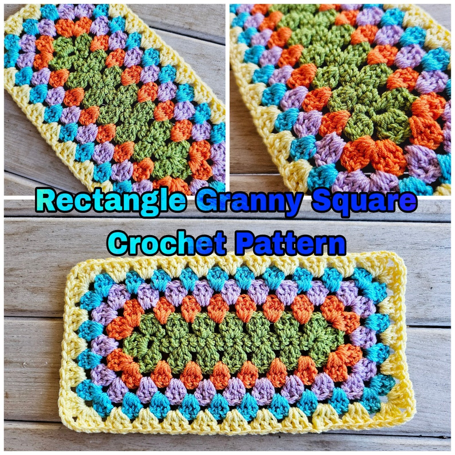 Rectangle Granny Square Crochet Pattern, Easy Granny Square Blanket Pattern, Pdf Pattern ...