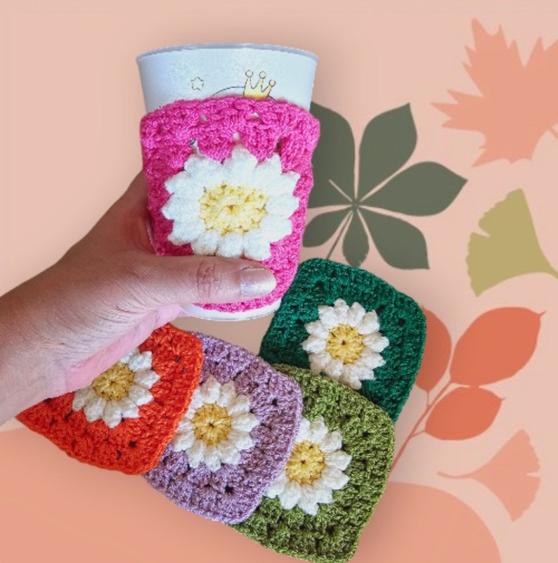 Flower Granny Square Crochet Cup Cozy Pattern (PDF) - Etsy