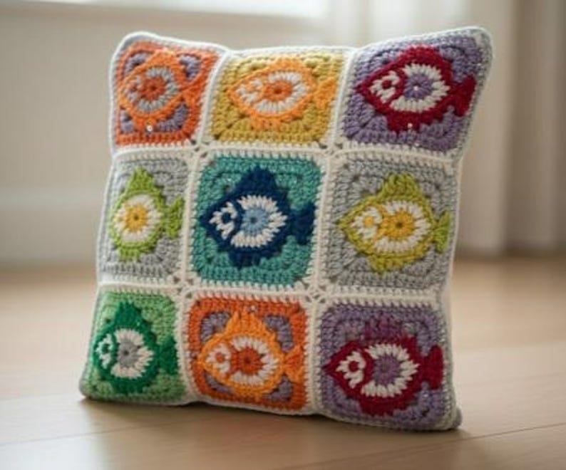 Crochet Fish Granny Square Pattern | Nautical Motif PDF | Coastal Home ...
