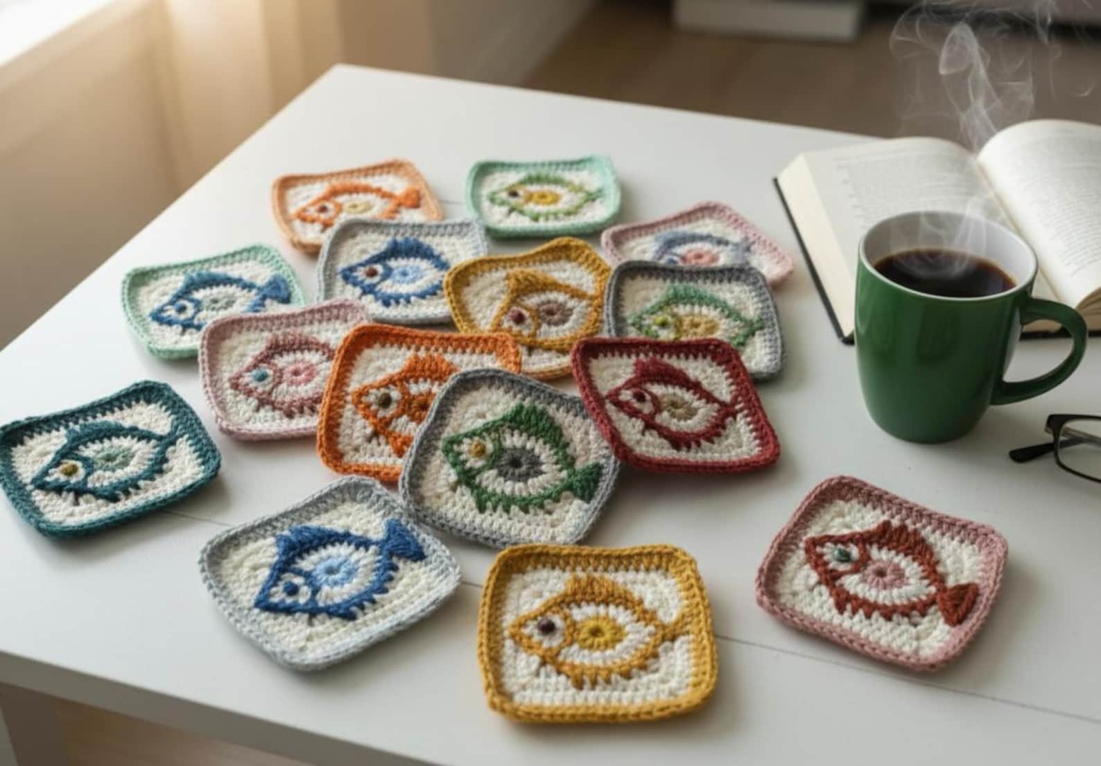 Crochet Fish Granny Square Pattern | Nautical Motif PDF | Coastal Home ...