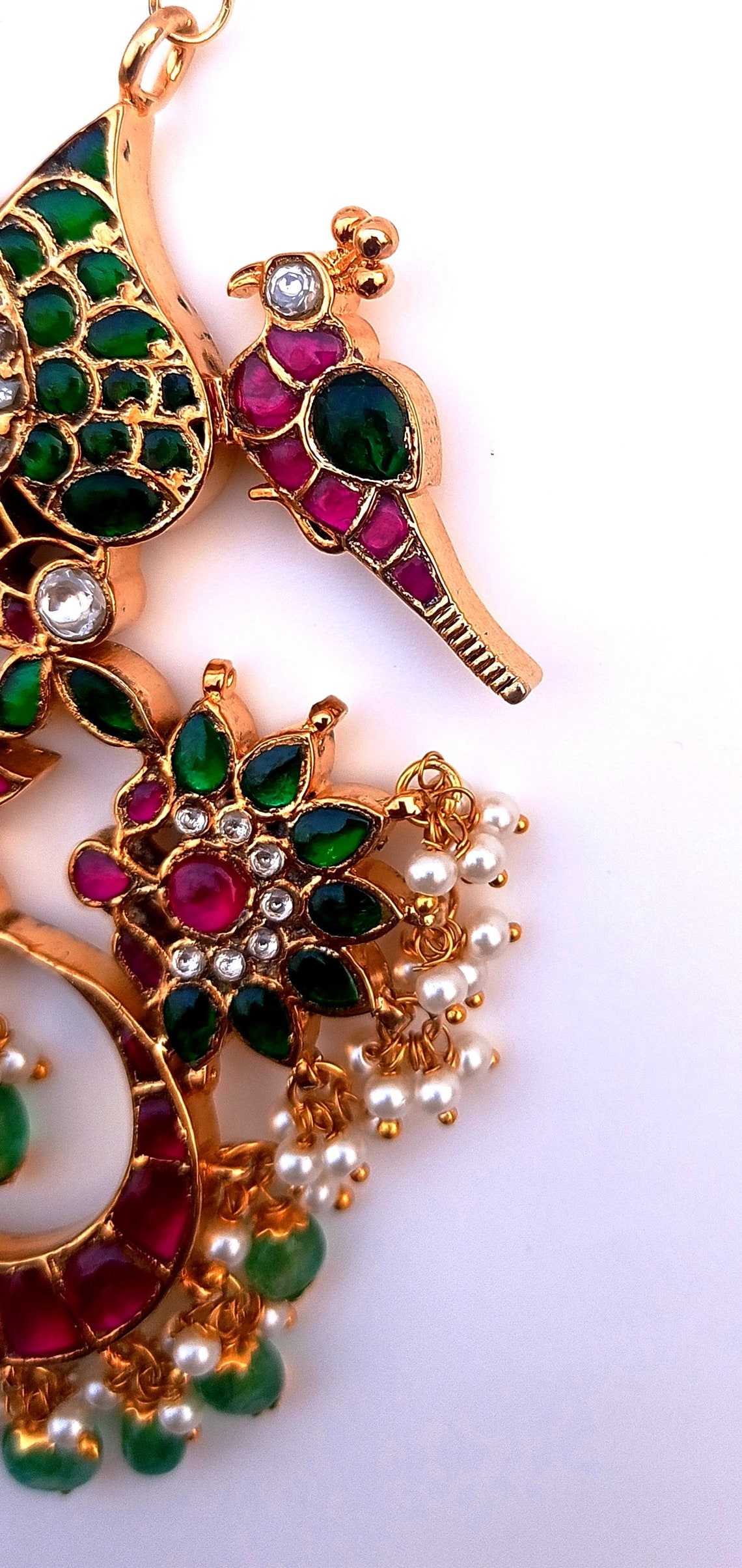 Real Imitation Kundan Jadau Moon Peacock Gold Pendant Pendent - Etsy